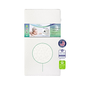 Evolur Comfort Balance Plus Supreme 260 Coil Inner Spring Crib & Toddler Mattress, Waterproof, Green Guard Gold Certified, Removable Cover, White, Crib