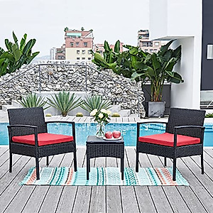 MOOWIND Balcony Furniture Front Porch Bistro Set 3 Piece Outdoor Small Patio Chairs Conversation Set Rattan Wicker for Backyard Pool Garden Lawn