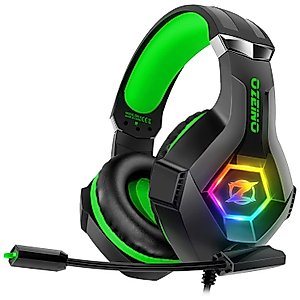 Ozeino Gaming Headset for PC, Ps4, Ps5, Xbox Headset with 7.1 Surround Sound, Gaming Headphones with Noise Cancelling Mic RGB Light Over Ear Headphones for Xbox Series X/S, Switch-Green