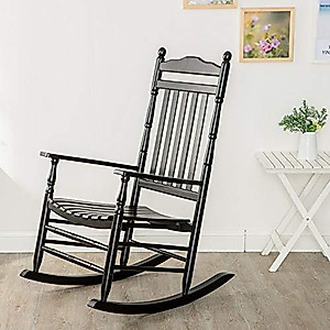 BplusZ KD-22B Black Wood Rocking Chairs Adult Patio Carved Vintage Outdoor Indoor
