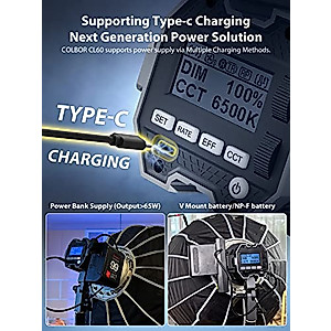 Video Light, COLBOR CL60M Studio Lights 65W 5600K CRI97+ Continuous Output Lighting 7 Light Effects with Bowens Mount APP Control Spotlight for Video Recording, Video-Light-LED-Photography-Lighting