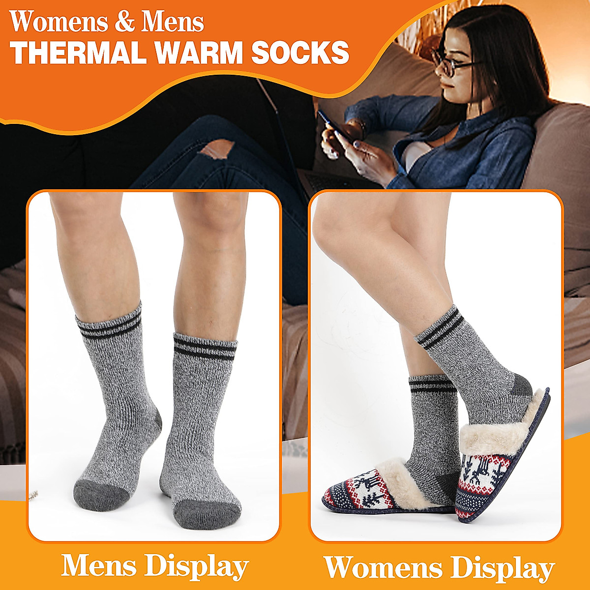 Welwoos Heated Thermal Socks for Men & Women Warm Winter Ski Thick Boot Insulated Gift Stocking Stuffers Socks 3 Pairs (Stripe A,M)