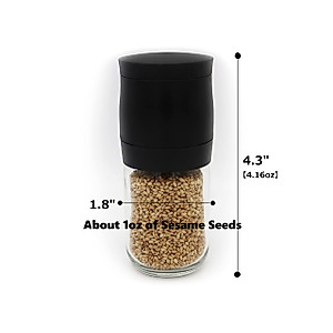 Glass Sesame Seed Grinder, Durable Sesame Mill, (Capacity: About 1oz of Sesame Seeds) Made in Japan (Black)