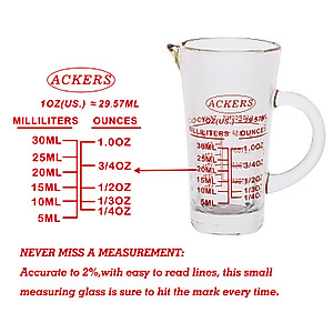 Shot Glasses Measuring cup Espresso Shot Glass Liquid Heavy Glass Wine Glass-[Insulated handle | V-Shaped Spout]-26-Incremental Measurement 1OZ, 6TSP, 2TBS, 30ML (2 Pack-Red)