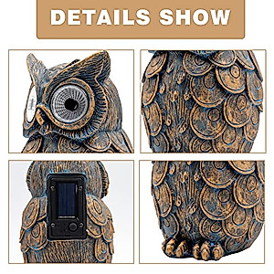 Owl Outdoor Garden Ornaments, Solar Garden Owl Garden Decor Statue, Resin Owl Garden Ornament with Solar Lights, Waterproof Garden Owl Statues Sculptures for Patio Lawn Porch Ornament Gift