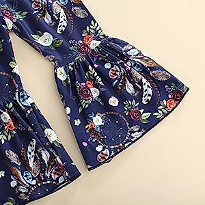 Amuver Baby Toddler Baby Girl Clothes Set Short Sleeve T-Shitrt Top Bell Bottom Pants 2Pcs Summer Outfits Cattle Tiger Pattern (Blue, 4T-5T)