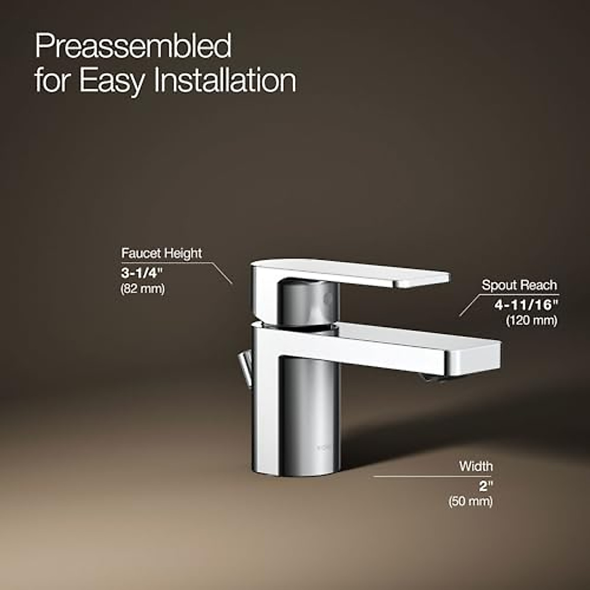 KOHLER K-24804-4-CP Parallel® Low Single-Handle Bathroom Sink Faucet, 1.2 gpm, Polished Chrome