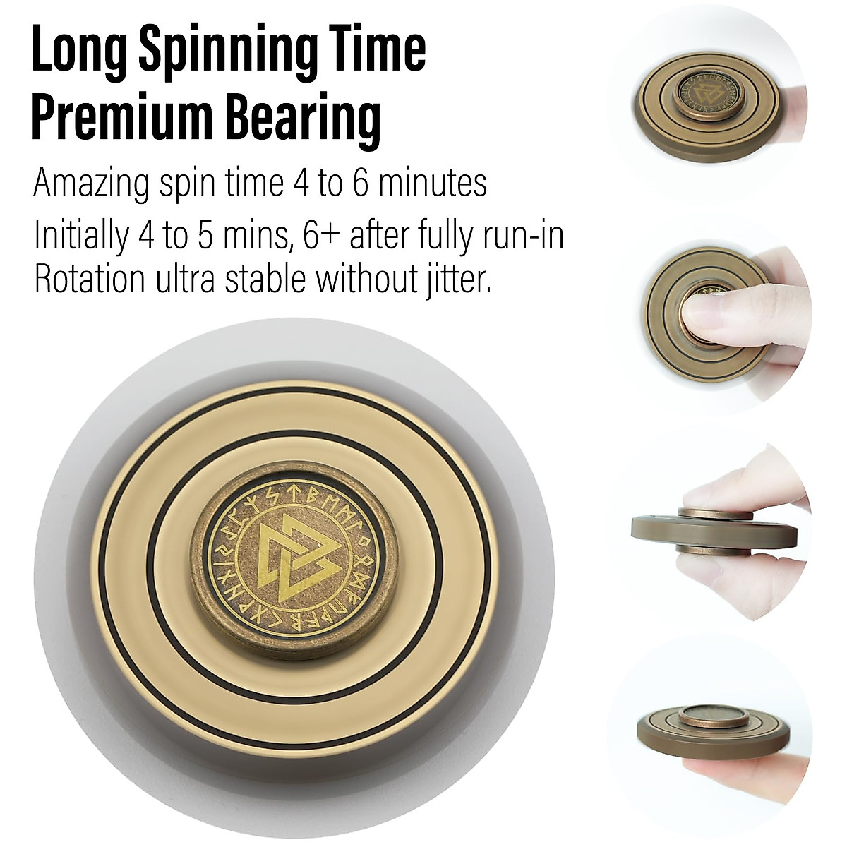 Freelove Viking Pirate & Gossip Design Fidgets Spinners, Copper Metal Spinner Fidget Toy Prime for Adults, Premium Bearing for 4~6 Mins, Autism Sensory ADHD Anxiety Stress Reduce Figet Spiner, Brass