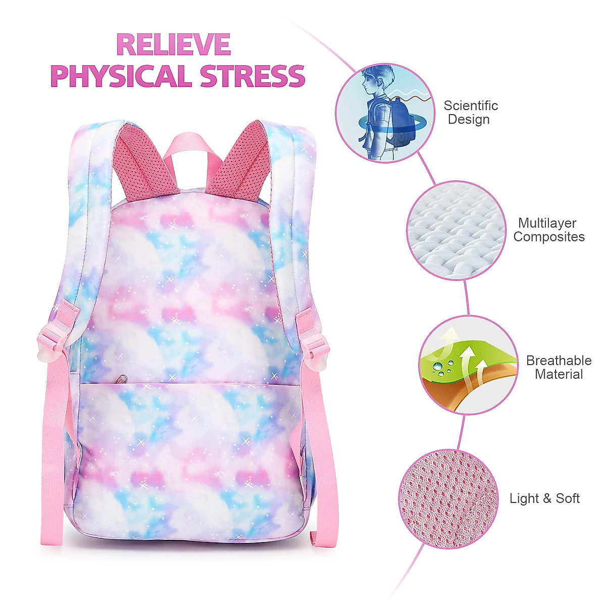 Otbjmbx Backpack for Girls, Kids Elementary Bookbag, Waterproof Large Space School Backpacks for Teens, suitable for Travel and School (Tie Dyed Purple)