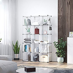 C&AHOME Cube Storage Organizer, 16-Cube Shelves Units, Closet Cabinet, DIY Plastic Modular Book Shelf, Ideal for Bedroom, Living Room, Office, 48.4" L × 12.4" W × 48.4" H Transparent White