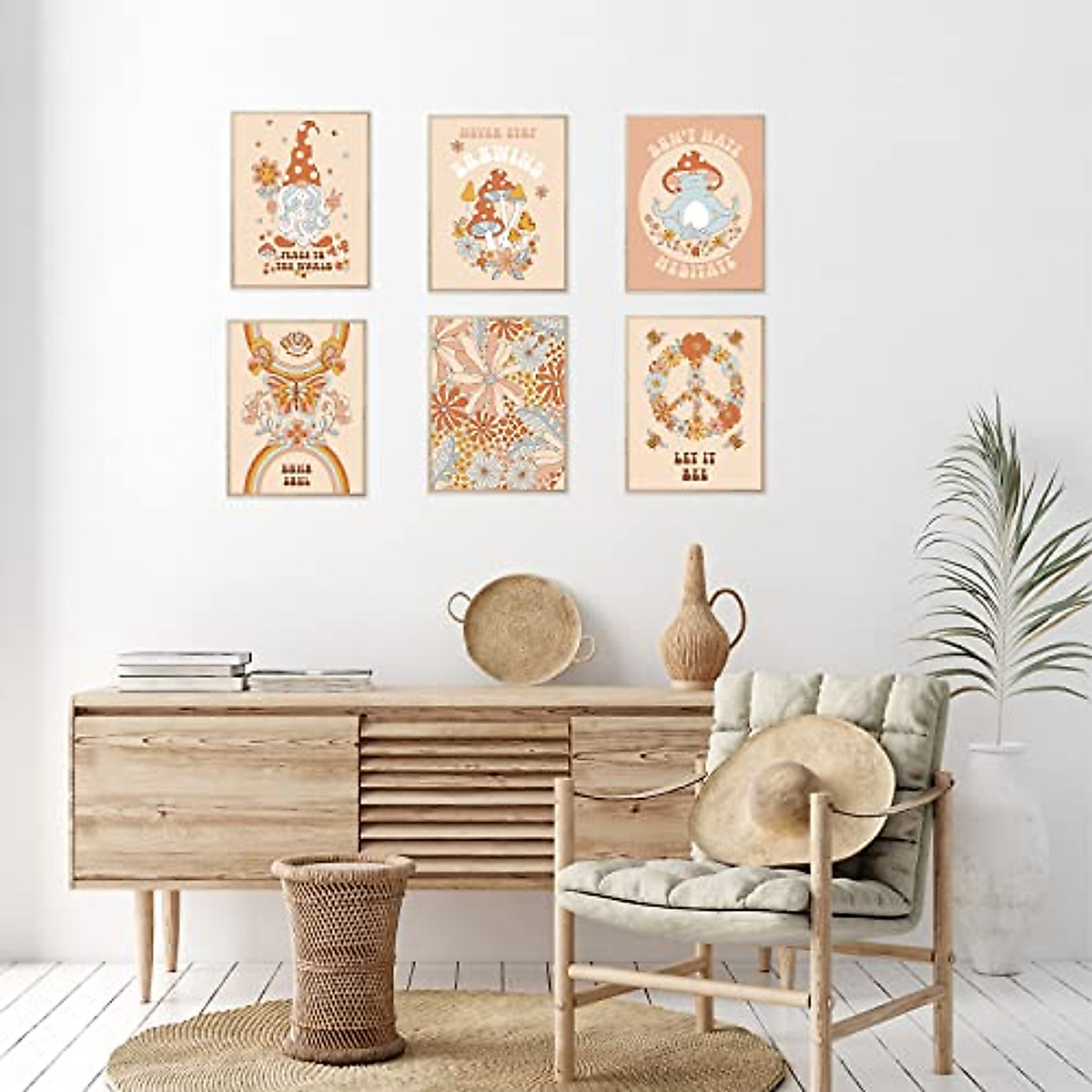 60S 70s Vintage Wall Art Poster Groovy Room Decor Aesthetic Retro Hippie Flower Wall Art Prints Positive Slogan for Bedroom Living Room Wall Decor (70s Positive Poster, 8"x10" UNFRAMED)