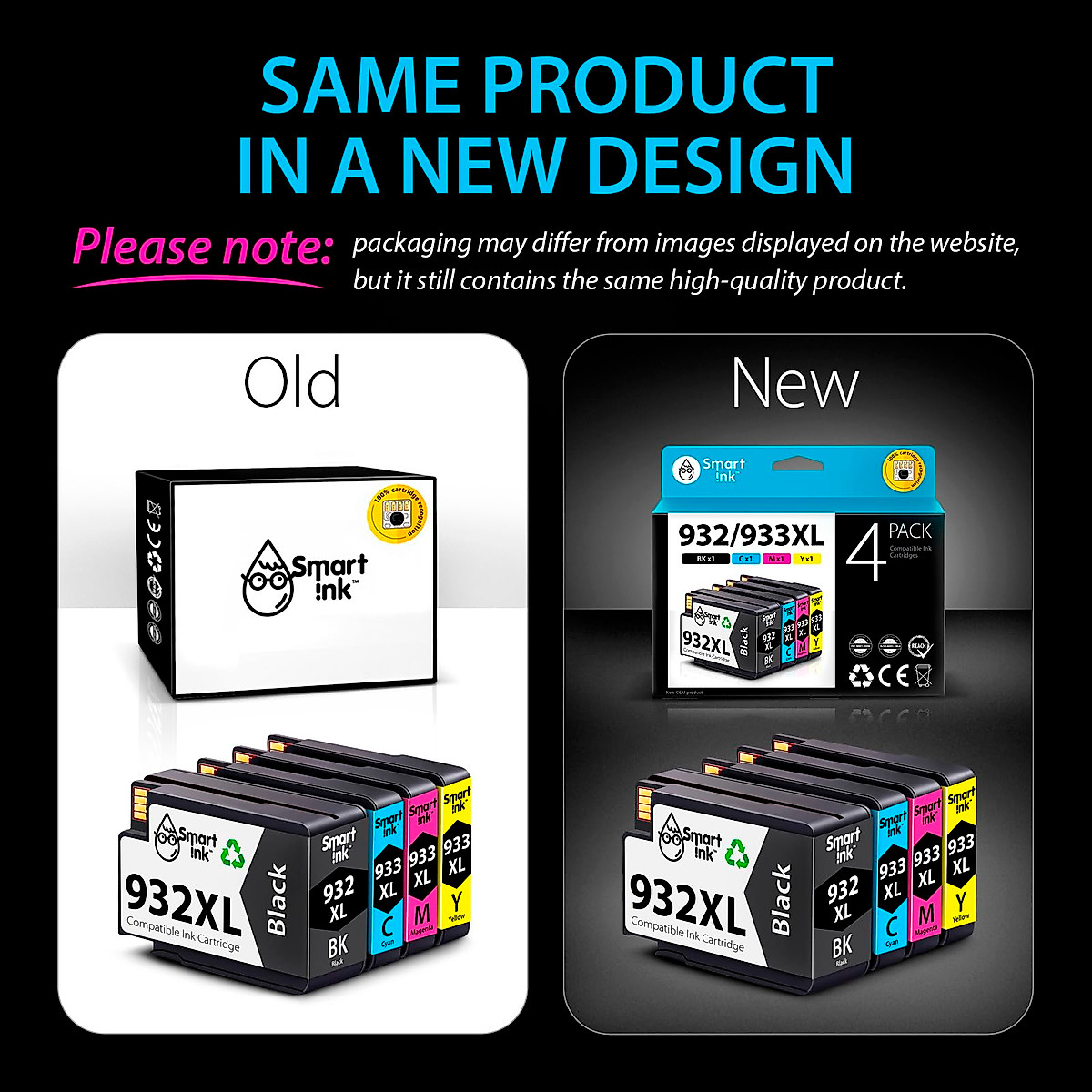 Smart Ink Compatible Ink Cartridge Replacement for HP 932XL 933XL 932 XL 933 XL 4 Combo Pack (XL Black, Cyan, Magenta Yellow) to use with HP Officejet 6100 6600 6700 7110 7510 7610 7612 7620 Printers