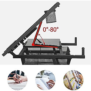 XiVue Drafting Table with Storage, Height Adjustable Tiltable Art Desk, Glass Panel Drawing Desk, for Work Study Painting Craft Table