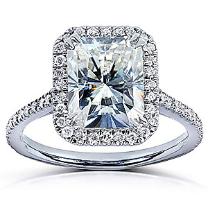 Kobelli Forever One (D-F) Radiant-cut Moissanite Engagement Ring 3 Carat (ctw) in 14k White Gold, Size 7, White Gold