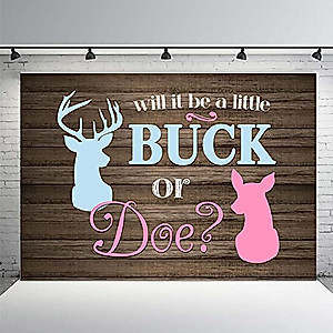 MEHOFOND Buck or Doe Gender Reveal Baby Shower Backdrop Rustic Wood Boy or Girl Deer Photography Background Banner for Dessert Table Supplies Party Decoration Photo Shoot Props Vinyl 7x5ft