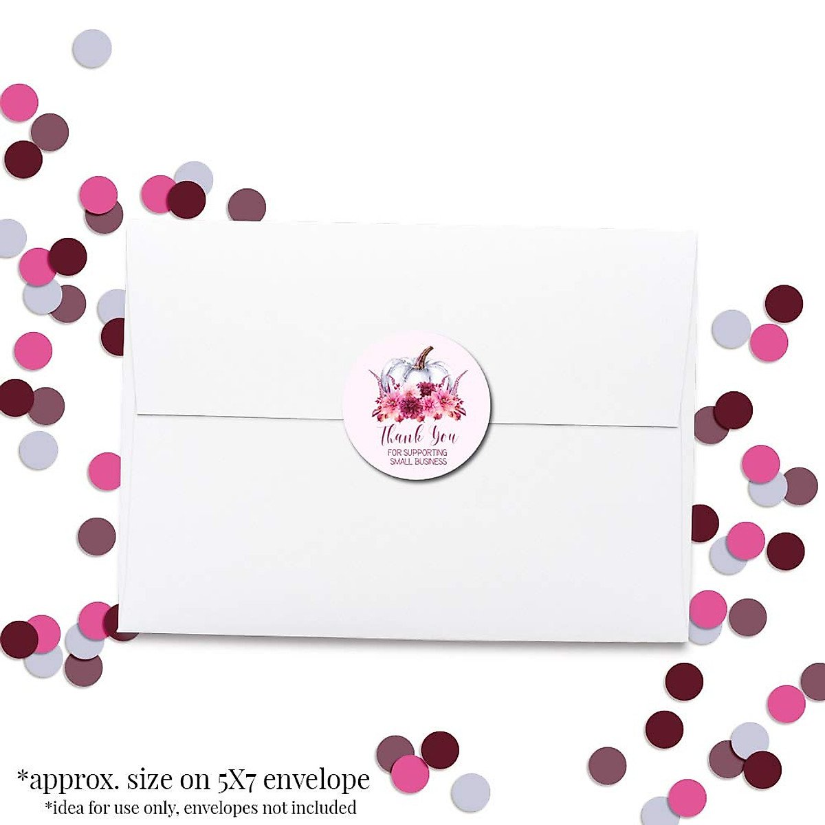 Beautiful Pink Floral Pumpkin Fall & Autumn Thank You Customer Appreciation Sticker Labels for Small Businesses, 60 1.5" Circle Stickers by AmandaCreation, for Envelopes, Postcards, Direct Mail, More!