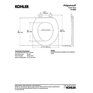 KOHLER K-4695-0 Ridgewood Molded-Wood with Color-Matched Plastic Hinges Round-front Toilet Seat, White