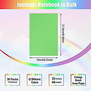 EOOUT 36pcs 12 Colors Journals Notebooks in Bulk, Ruled Lined Journals for Writing, 5.5" X 8.5", 60 Pages, for Kids, Office School Supplies, Gifts