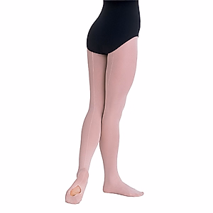 Body Wrappers Children's TotalSTRETCH Mesh Back Seam Convertible Tights (Ballet Pink, 6X-7) - C45