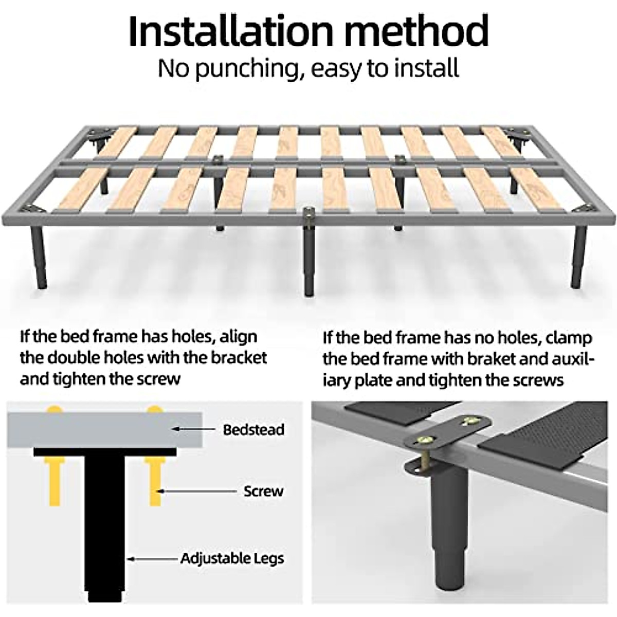 IRONDIY 6PCS Metal Adjustable Height Center Support Leg for Bed Frame,Bed Frame Support Legs for Wooden Slats and Metal Bed Frame,Platform Bed Frame Replacement Legs (7.08" to 13.3")