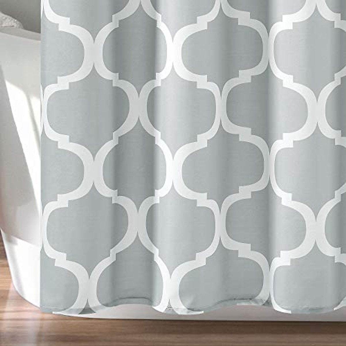 Lush Decor Washable and Durable, 72" x 72" Bathroom Shower Curtain with Bold Trellis Print on Soft Gray Fabric, Light