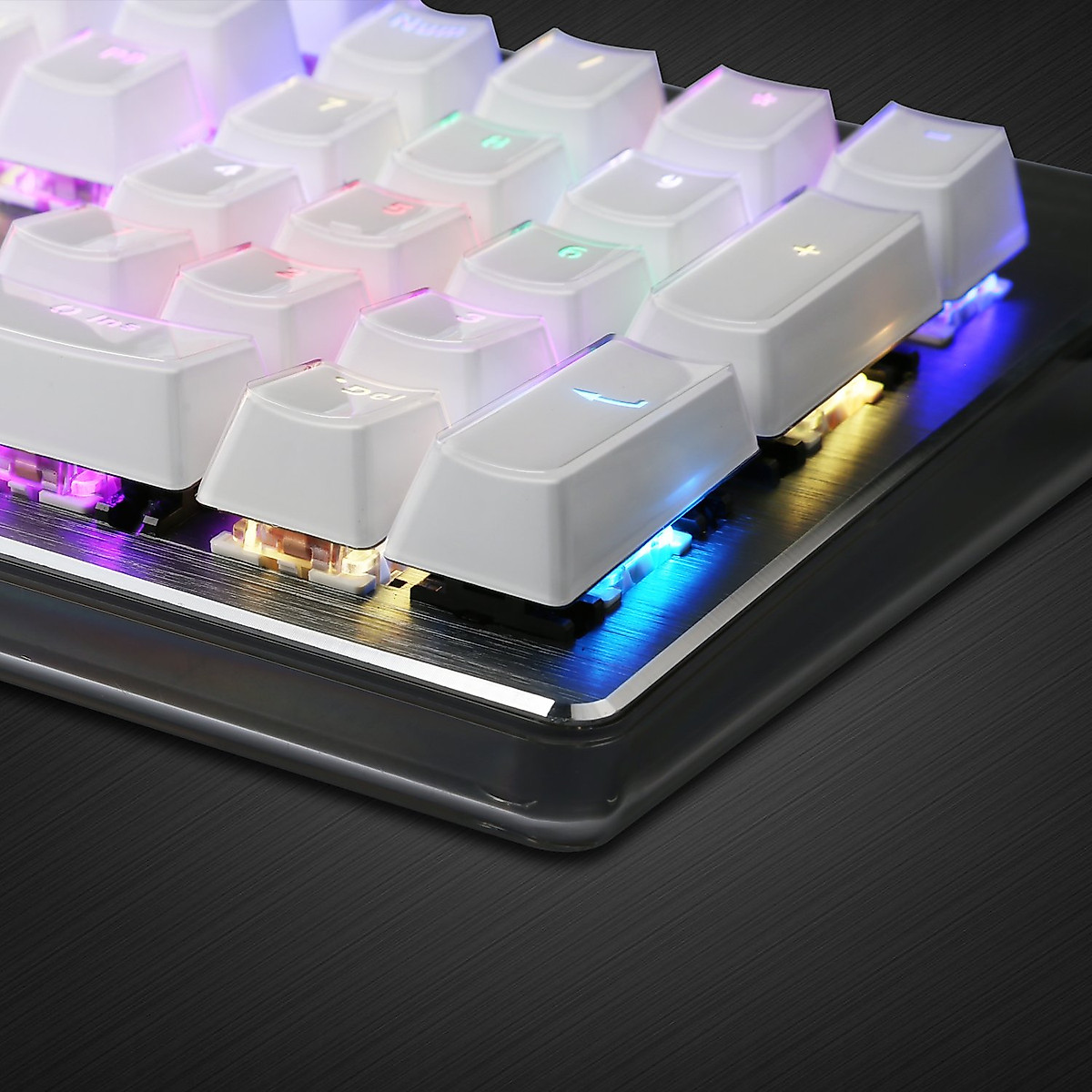 Rottay Rainbow Backlit Mechanical Keyboard, White Gaming Keyboard, Wired Computer Keyboard with Brown Switch and Aluminum Panel