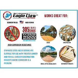 #10 x 3-1/2 Inch Stainless Steel Wood Screws 1000 Qty | Star Torx Drive Flat Head | 305 Grade Stainless Steel Wood Screws by Allen's Trading Co. Eagle Claw Fasteners 2 X Driver Bits Included
