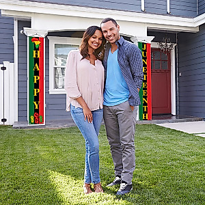 Pudodo Happy Juneteenth Porch Banner Black Liberation African American Independence Day Freedom Front Door Wall Sign Party Decoration