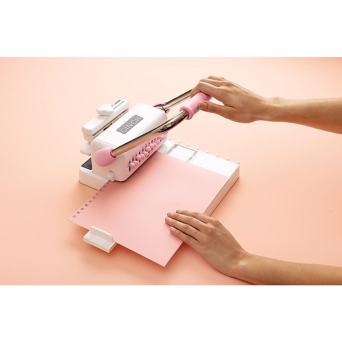 We R Memory Keepers, Cinch Book Binding Machine 2, Pink/White, Easy to Use Design with Slide Ruler, Compatible with Wire or Spiral Coils, Make Professional Books, Notebooks, Calendars and More