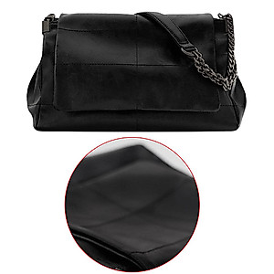 Womens Vintage Black Rock Style Flap Single Shoulder Bag with Chain Strap Faux Leather Luxury Zipper Messenger Handbag Pack Purse Chain Strap Faux Leather Purse