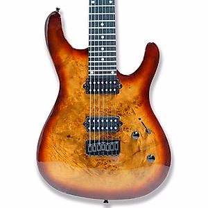 TARIO 7 String Electric Guitar Bolt_On Maple Neck Poplar Wood Body (Burl poplar top body)