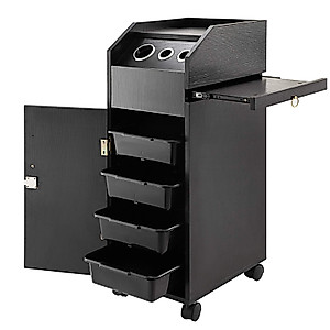 Happybuy Salon SPA Beauty Hairdressing Cart Storage Trolley with 4 Drawers Rolling Wheels Lockable 2 Keys w/Hairdryer Holder Space-Saving Side Tray (Black)