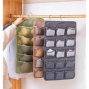 Dual sided Hanging Underwear Sock Bra Stocking Organizer with 5+15 Mesh Pockets, 3D Pockets Design Durable Space Saver Bag Wall Shelf Wardrobe Storage Bags Holders (Green)