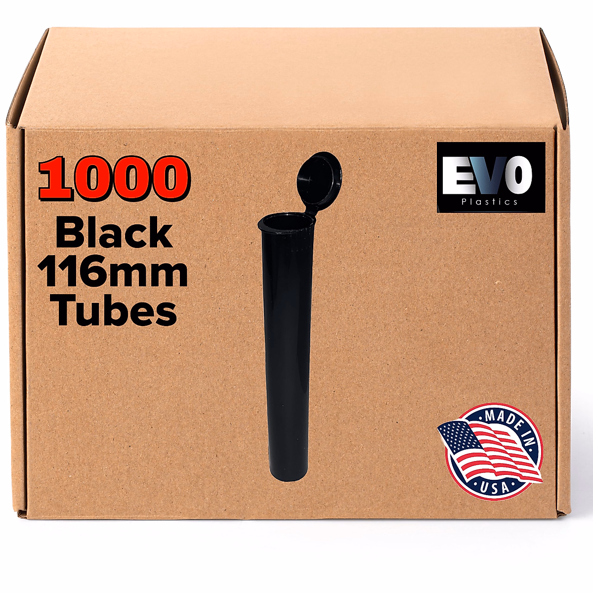 Evo Plastics 116mm Black Tubes- Pop Top Vials - 1000 Count
