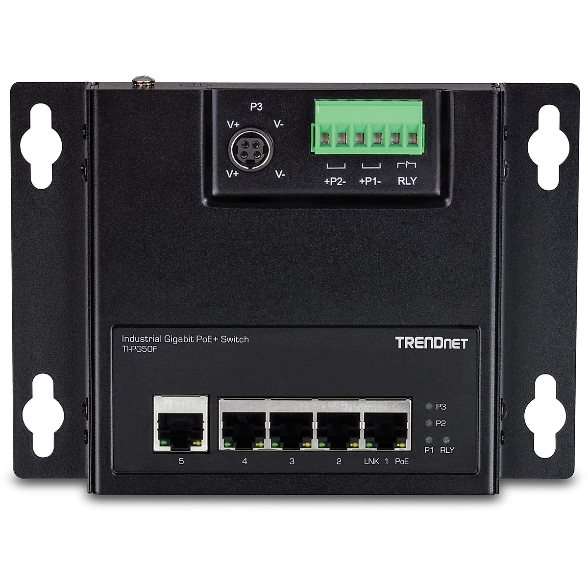 TRENDnet 5-Port Industrial Gigabit Poe+ Wall-Mounted Front Access Switch, 5X Gigabit Poe+ Ports, DIN-Rail Mount, 48 –57V DC Power Input, IP30, 120W Poe Budget,Lifetime Protection, TI-PG50F