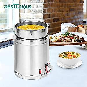 Restlrious Commercial Bain Marie Buffet Soup Warmer, Stainless Steel Round Food Warmer, 4 QT Electric Adjustable Temp Pot with Ladle Notch, Soup Station for Restaurant, Buffet, Parties, 110V/1000W