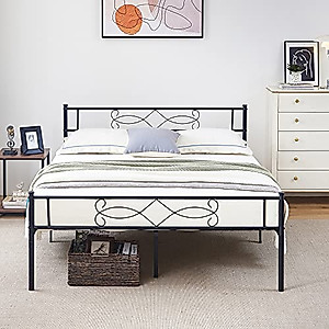 VECELO Full Size Bed Frame Metal Platform /Mattress Foundation with headboard Footboard / Steel Slat Support / No Box Spring Needed / Easy Assembly