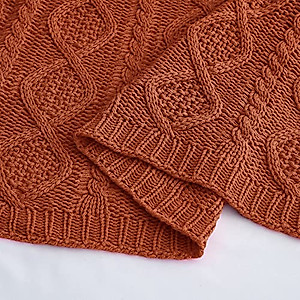Homiest Cable Knit Throw Blanket and Pillow Set, Rust Throw Blanket Set of 3, Knitted Throw Blanket (50"x60") & 2 Pillow Covers (18"x18"), Soft & Cozy Decorative Throw Blanket for Couch Bed Sofa