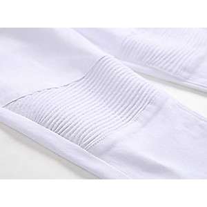 Boy's Stylish Moto Biker Skinny Ripped Wrinkled Stretch Fit Denim Jeans Pants,White,14