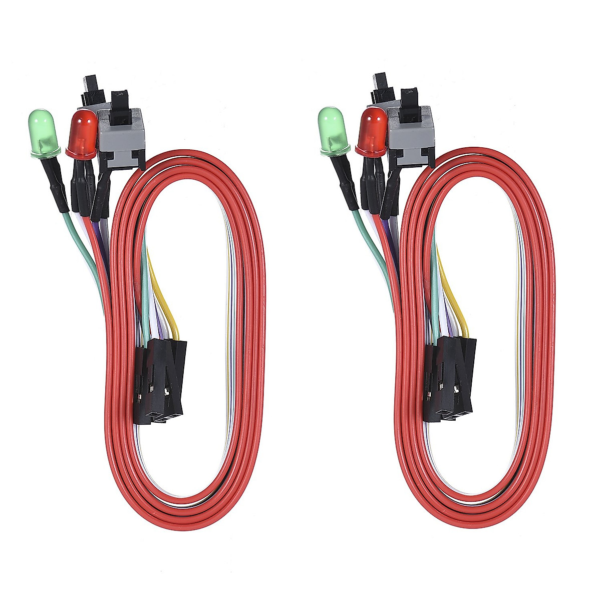 Warmstor 2 Pack Desktop Computer Case Motherboard On/Off/Reset/HDD Switch Power Cord PC Power Button Switch Power SW Cable ATX Case Front Bezel Wire with Red Green LED Indicator Light 2-Pin 27-inch