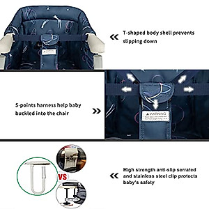 Teglu Hook On High Chair, Portable Clip on High Chair Washable with Harness for Home Travel, Fast Table Chair for Baby Toddler 6-36 Month-33lb(Blue)