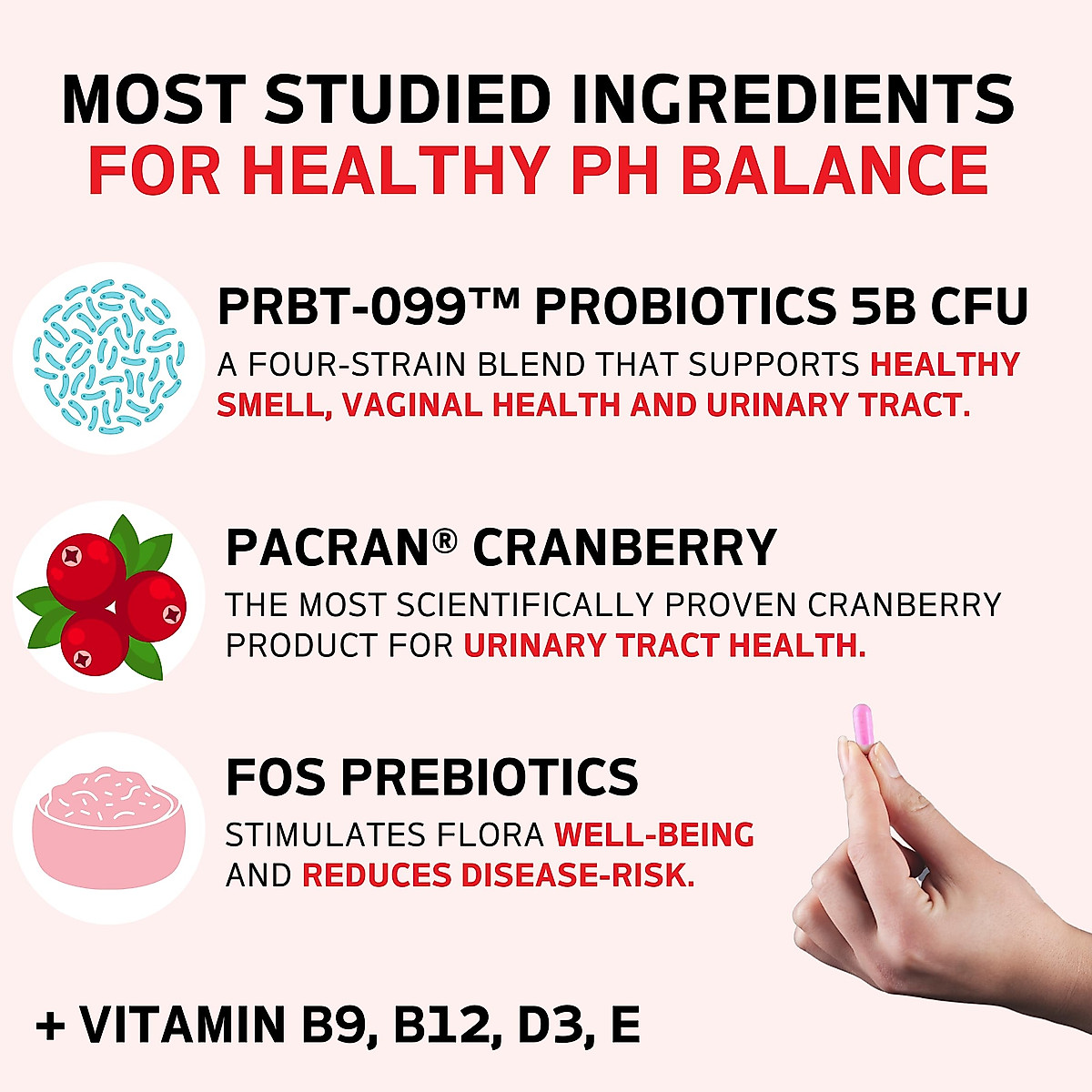 Purely Pink Prebiotic & Probiotics for Women Multivitamin, Vaginal Health Cranberry Supplement Vitamins, Supports pH Balance, Feminine Care, Urinary Tract Health, Healthy Flora and Odor, 30 Servings
