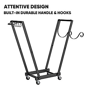 LIANTRAL Firewood Rack On Wheels, Rolling Cart Log Rack Holder Indoor Outdoor Wood Stand with Handle, 4 Hooks & Removable Kindling Rack