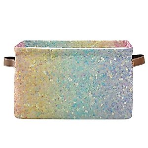 Rainbow Glitter Gradient Storage Baskets Large Foldable Storage Bin Canvas Toys Box Fabric Decorative Collapsible Organizer Bag with Handles 2 Pcs