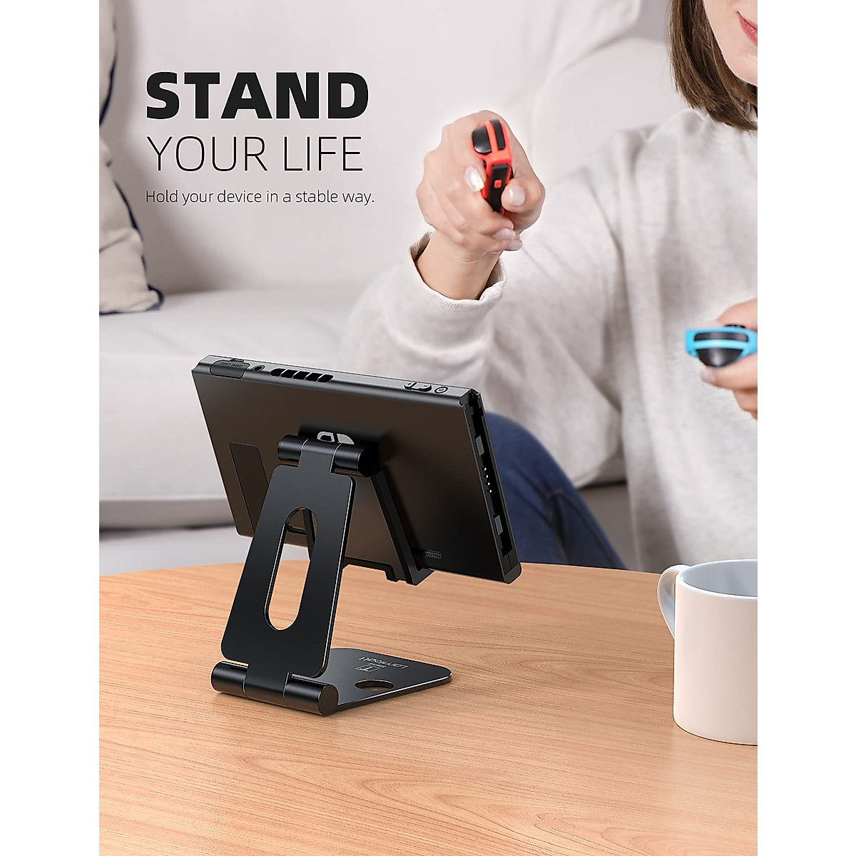 Lamicall Adjustable Phone Tablet Stand, Playstand for Switch, Foldable Desk Holder Dock, Compatible with iPad Mini, 9.7'' iPad Pro Air, Phone 12 Mini 11 Pro Xs Xs Max Xr X 8 7 6 6s Plus SE (4-10'')