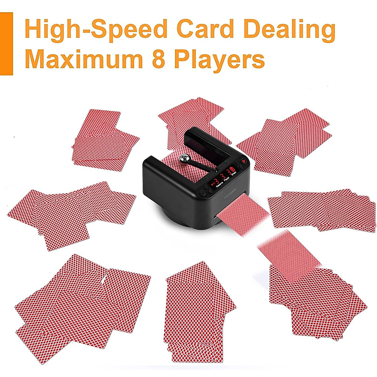 Nileole-YOUPAI Automatic Card Dealer Machine, 360° Rotating 2 Decks Card Dealer, Built-in 2800MAH Rechargeable Battery, Casino Playing Card Table Accessories for UNO, Blackjack, Texas Hold'em (White)