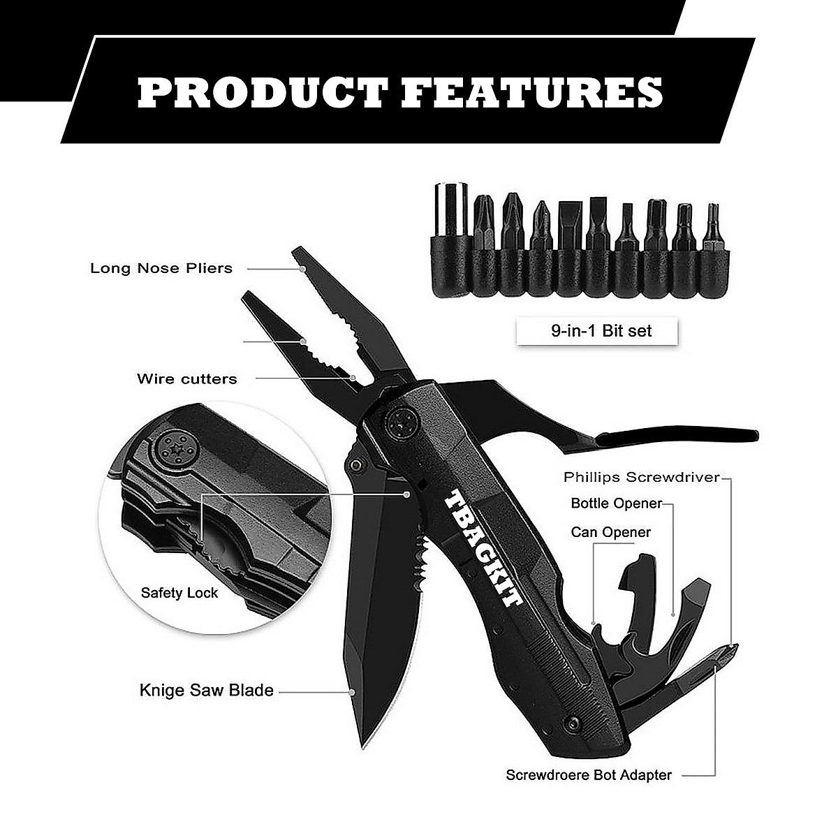 Multitool Pocket Knife, 16 in 1 Tactical Knife With Blade Saw Pliers Screwdriver Bottle Opener for Camping, Emergency, Daily Use, Perfect Birthday Christmas Gifts for Men Dad Husband