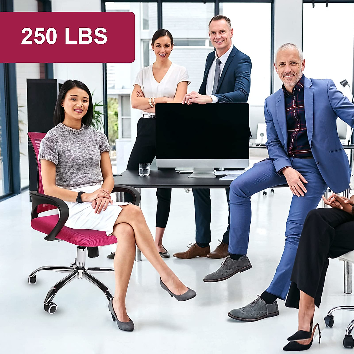 InfiniPower Task Ergonomic Mesh Computer Wheels and Arms and Lumbar Support Study Chair for Students Teens Men Women for Dorm Home Office, Pink