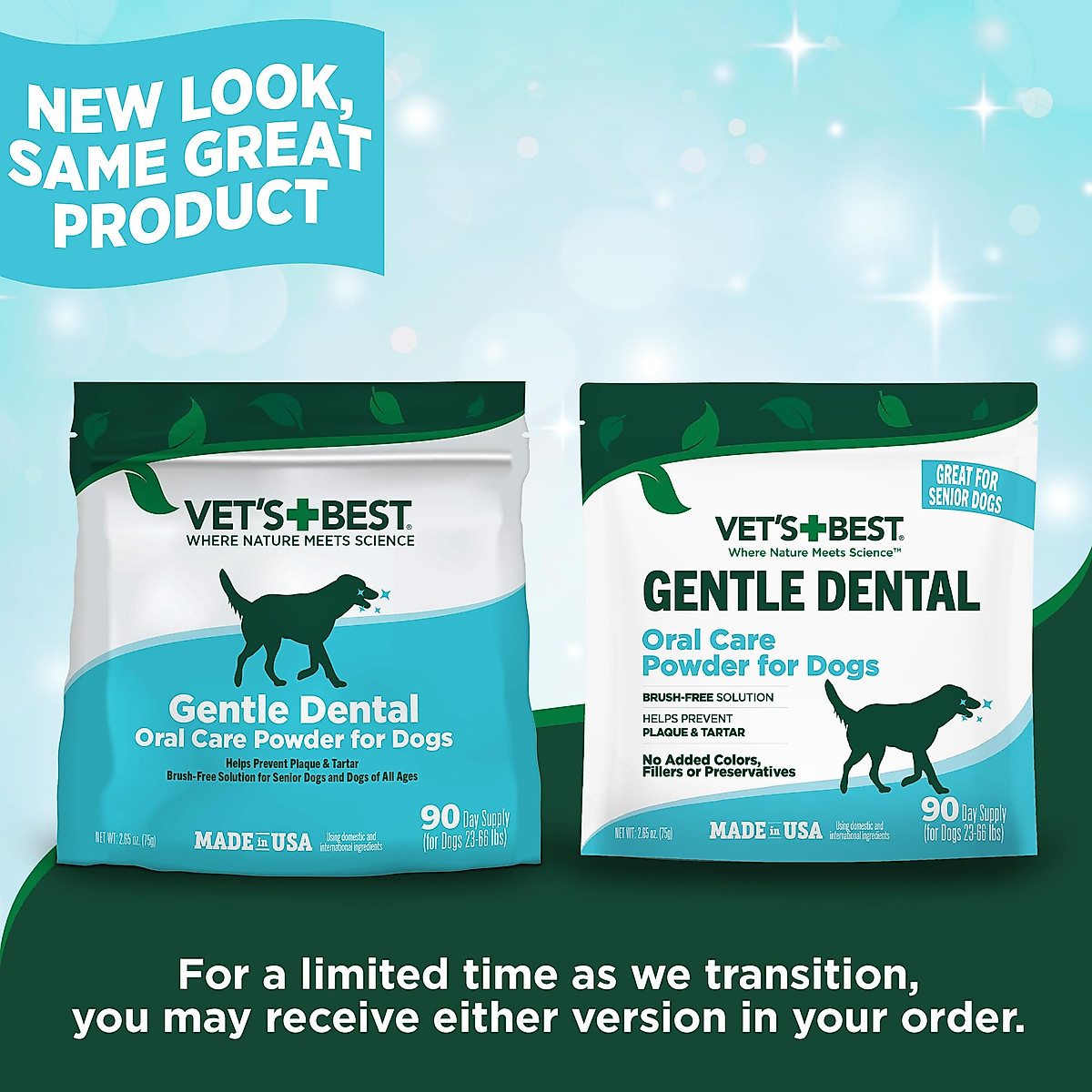 Vet’s Best Dental Powder for Dogs – Brush-Free Solution – Prevent Plaque & Tartar – Made with Natural Brown Seaweed & Brewer’s Yeast – Dog Teeth Cleaning Powder – 90 Day Supply (for 23-66lb Dogs)