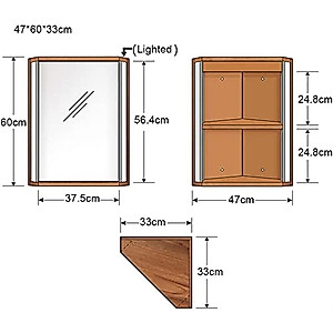 SDK Corner Medicine Cabinet with Light, White Bathroom Wall Mount Mirror Cabinet, Hanging Triple Shelf Storage Mirror Cabinet 13" x 18.5" x 23.6"